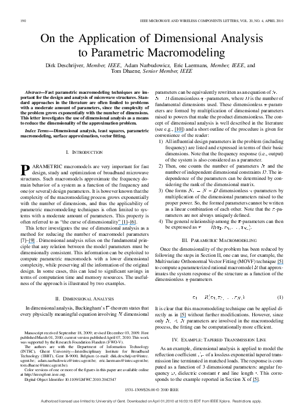 (PDF) On the Application of Dimensional Analysis to Parametric Macromodeling