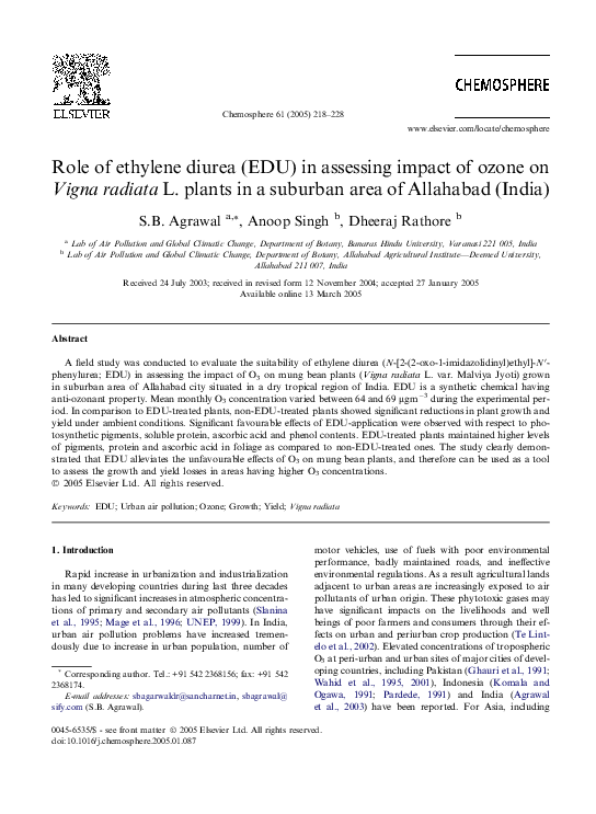 (PDF) Role of ethylene diurea (EDU) in assessing impact of ozone on ...