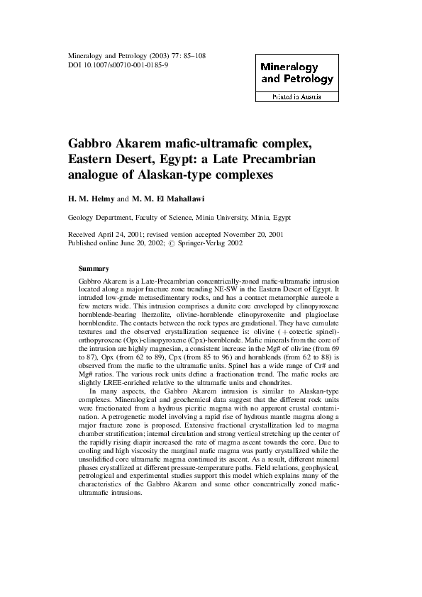 (PDF) Gabbro Akarem mafic-ultramafic complex, Eastern Desert, Egypt: a ...