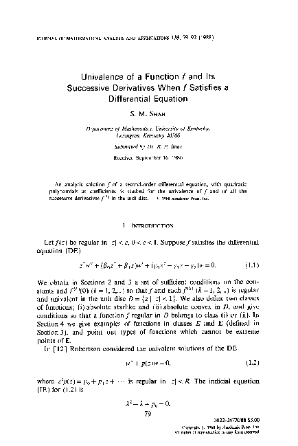 (PDF) Univalence of a function f and its successive derivatives when f satisfies a differential ...