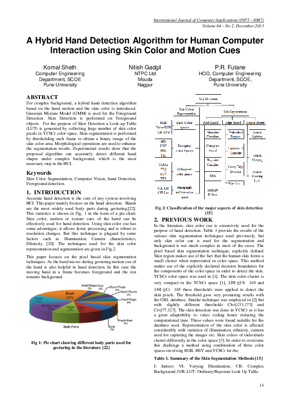 A Hybrid Hand Detection Algorithm For Human Computer Interaction Using