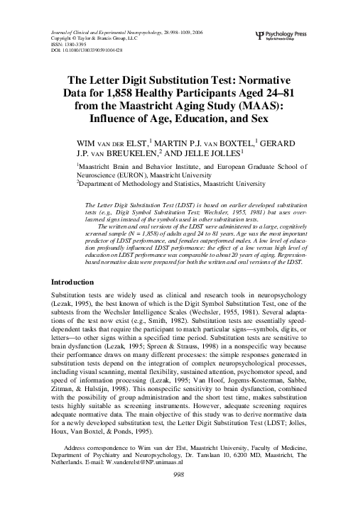 (PDF) The Letter Digit Substitution Test: Normative Data for 1,858 ...