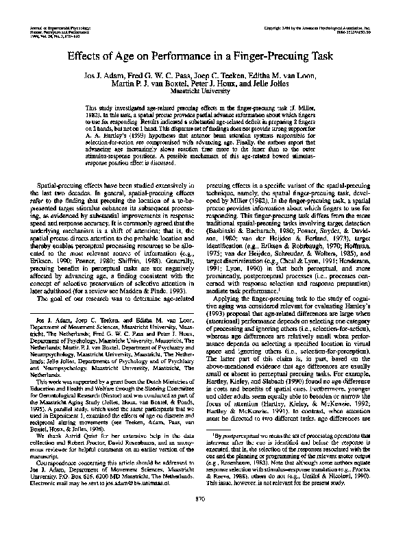 (PDF) Effects of age on performance in a finger-precuing task