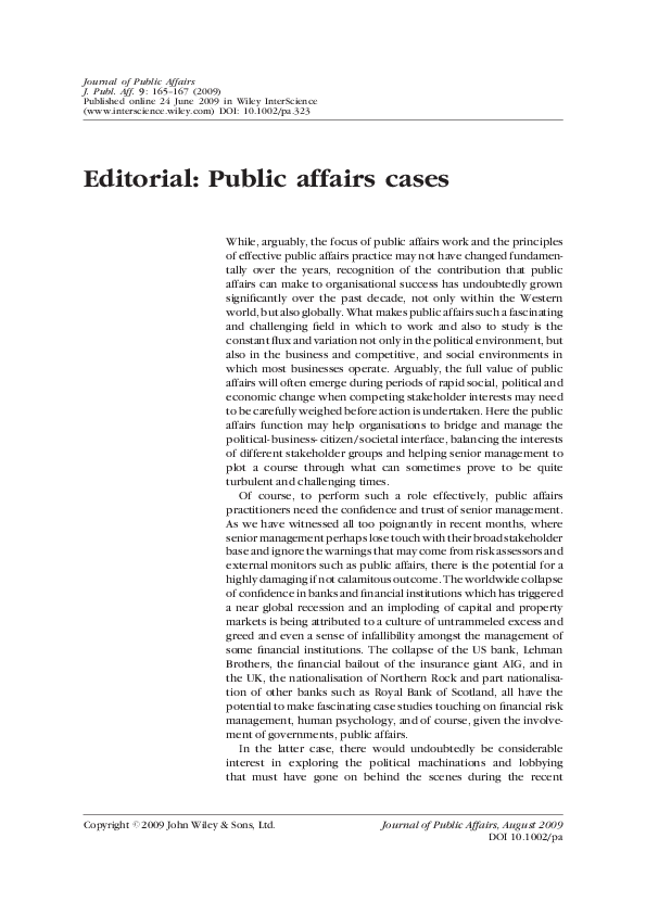 (PDF) Editorial: Public affairs cases