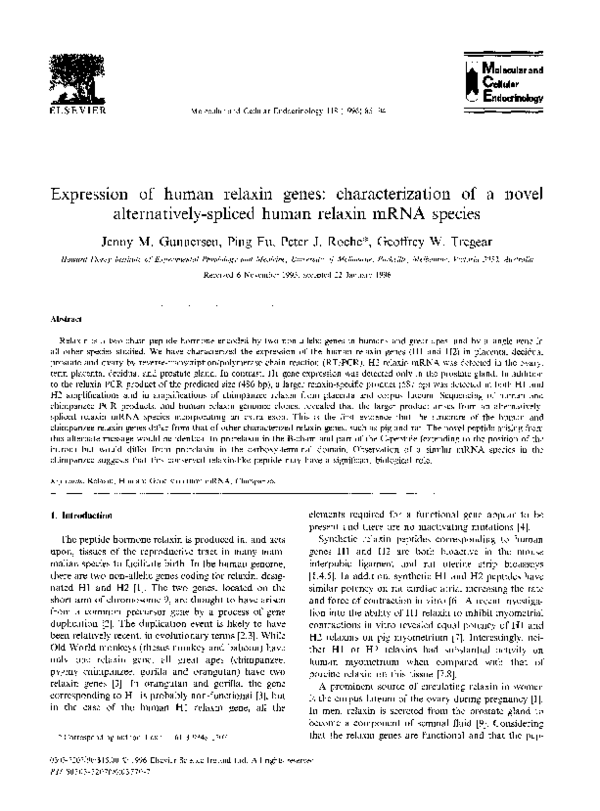 (PDF) Expression of human relaxin genes: characterization of a novel ...