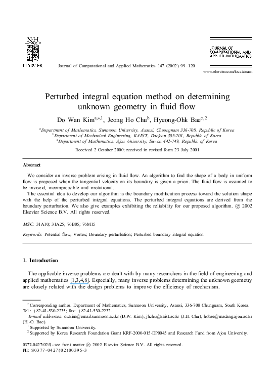(PDF) Perturbed integral equation method on determining unknown geometry in fluid flow