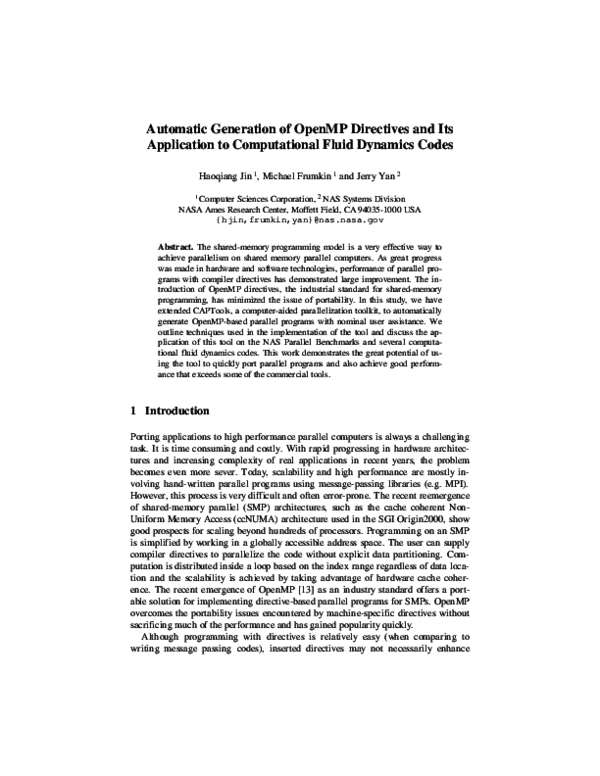 (PDF) Automatic Generation of OpenMP Directives and Its Application to Computational Fluid ...