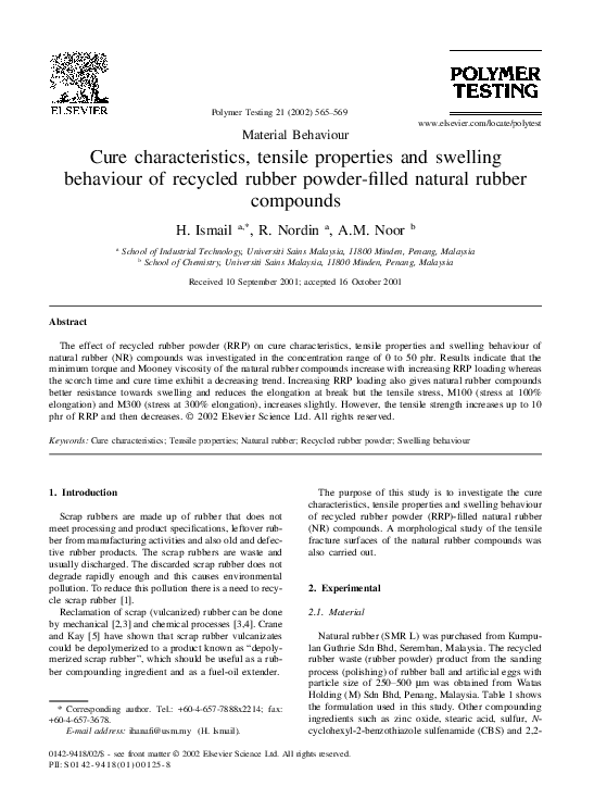 (PDF) Cure characteristics, tensile properties and swelling behaviour ...
