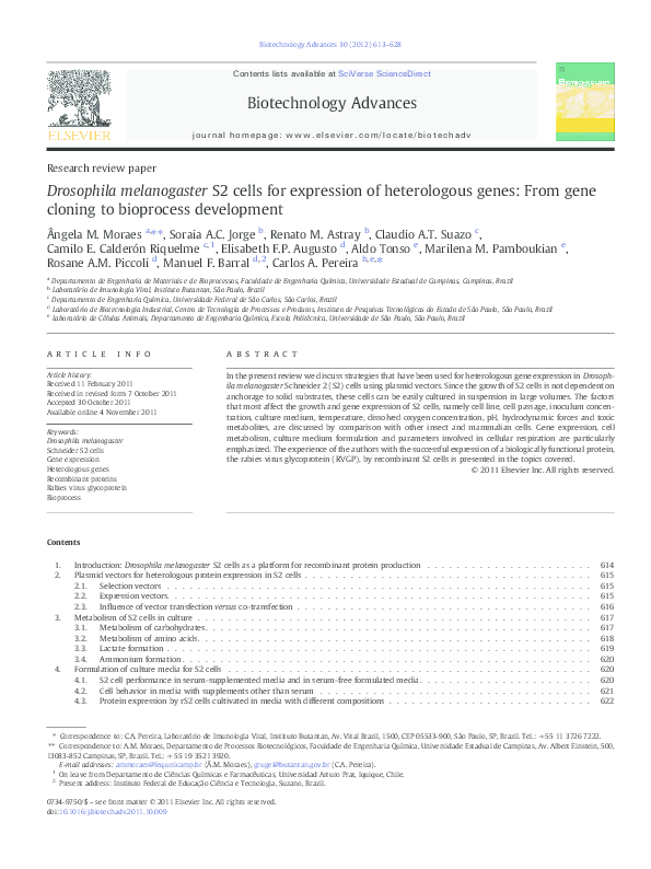 (PDF) Drosophila melanogaster S2 cells for expression of heterologous ...