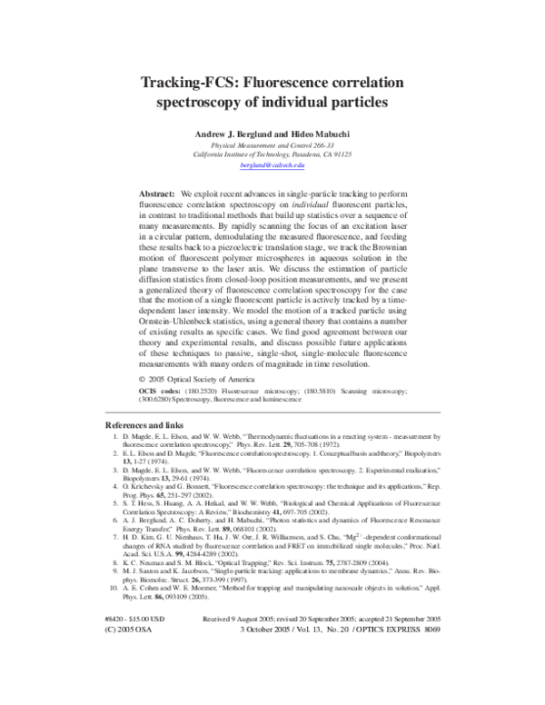 (PDF) Tracking-FCS: Fluorescence correlation spectroscopy of individual particles