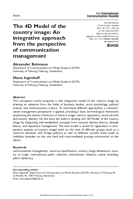 (PDF) The 4D Model of the country image: An integrative approach from ...