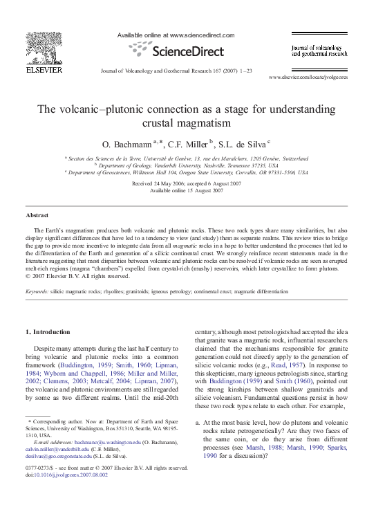 (PDF) The volcanic–plutonic connection as a stage for understanding ...