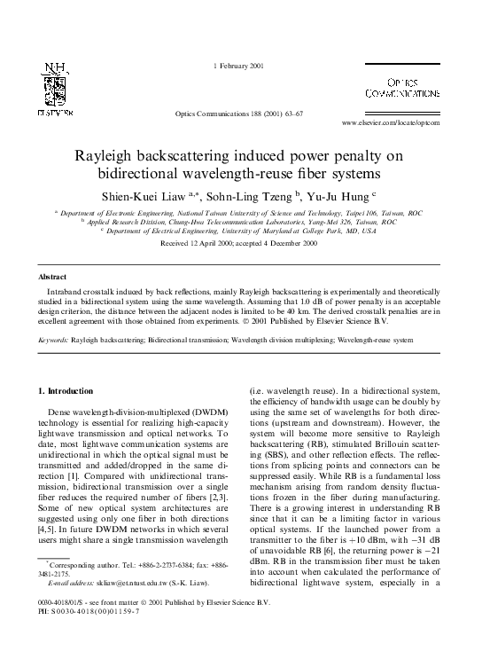 (PDF) Rayleigh backscattering induced power penalty on bidirectional ...