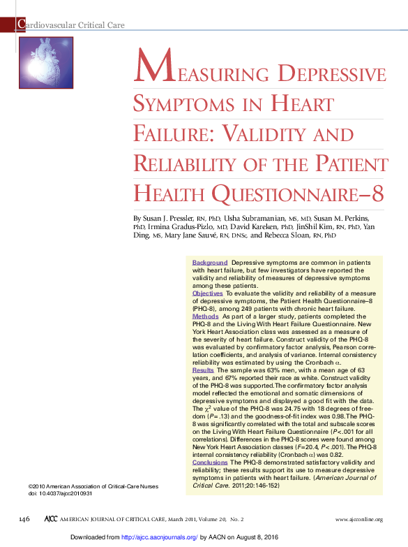 (PDF) Measuring Depressive Symptoms in Heart Failure: Validity and ...