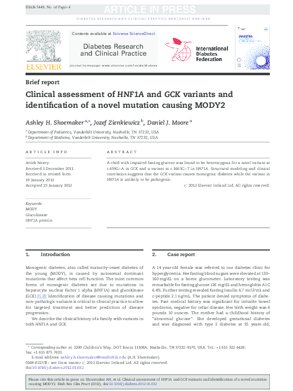 (PDF) Clinical assessment of HNF1A and GCK variants and identification ...
