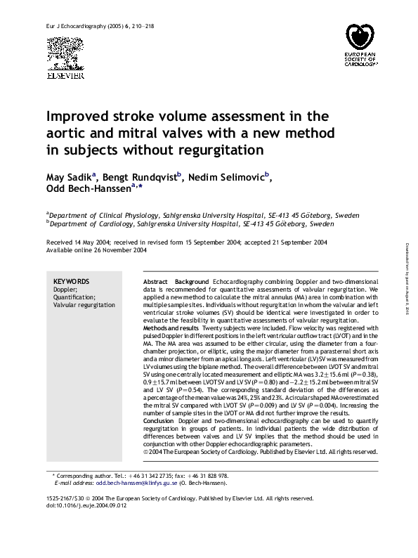 (PDF) Improved stroke volume assessment in the aortic and mitral valves ...