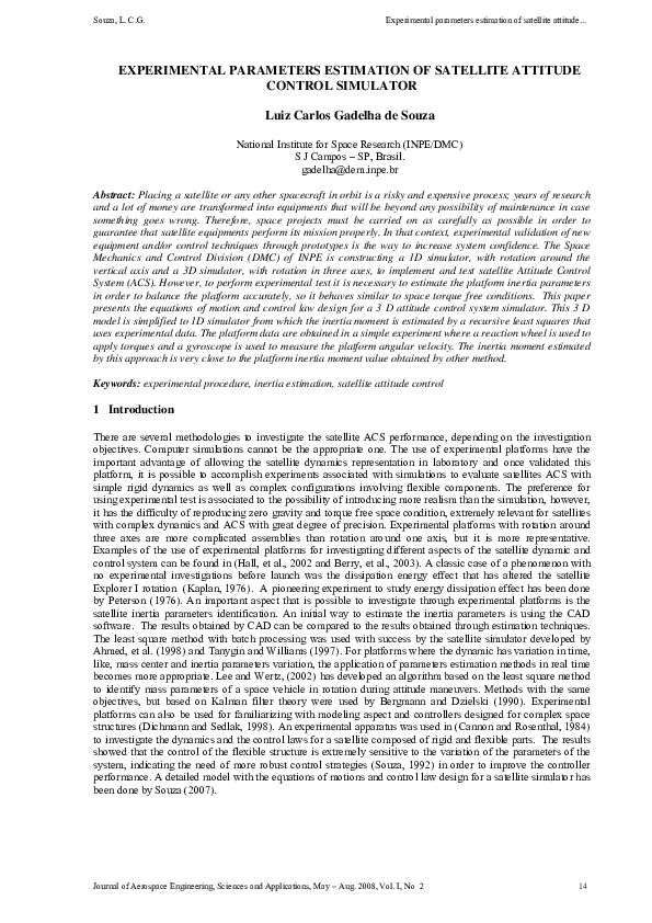 (PDF) Experimental parameters estimation of satellite attitude control simulator