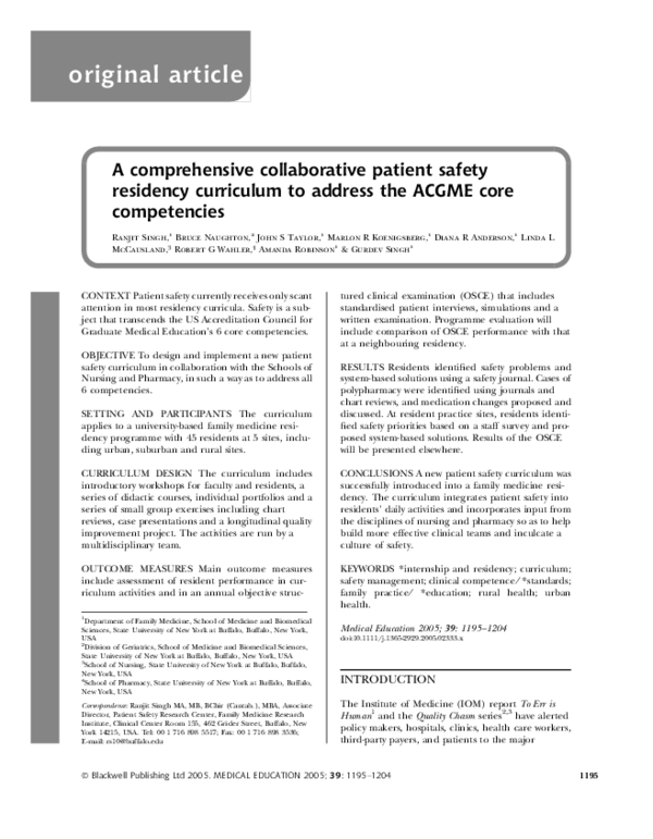 (PDF) A comprehensive collaborative patient safety residency curriculum ...