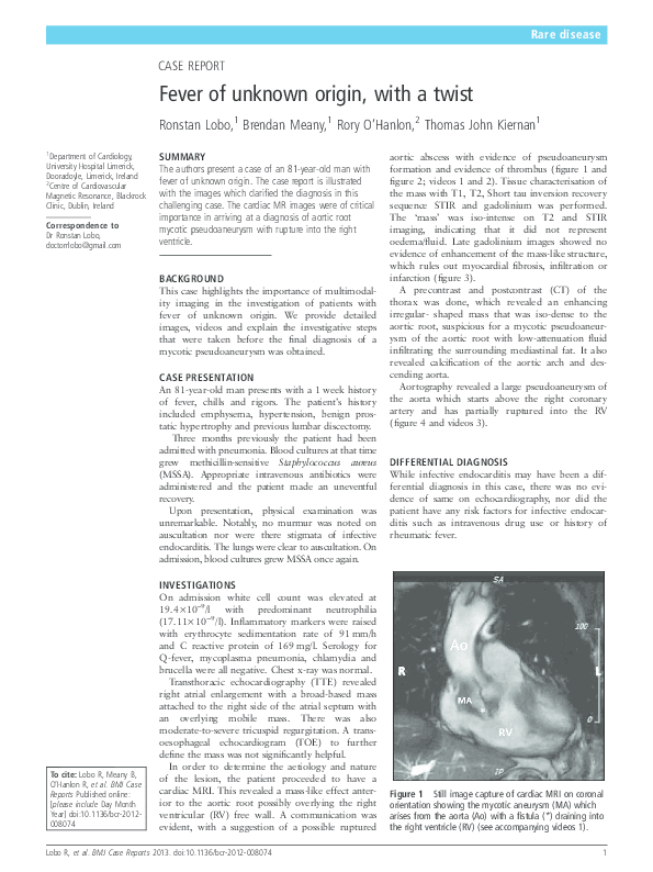 (PDF) Fever of unknown origin, with a twist