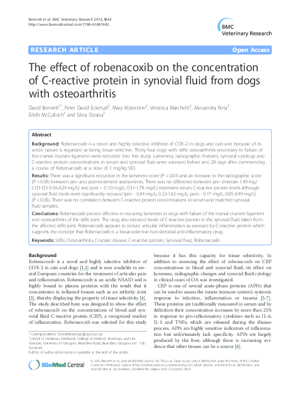 (PDF) The effect of robenacoxib on the concentration of C-reactive ...