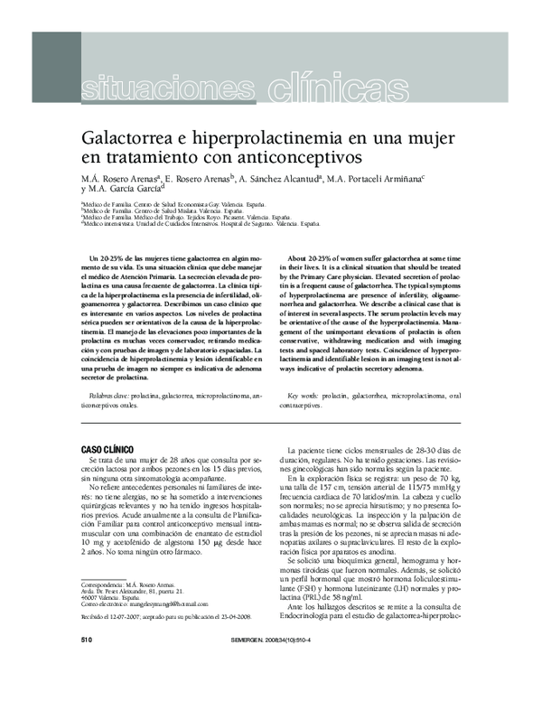 (PDF) Galactorrea e hiperprolactinemia en una mujer en tratamiento con ...