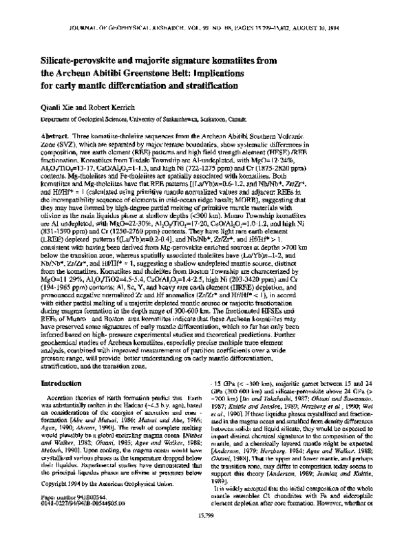 (PDF) Silicate-perovskite and majorite signature komatiites from the ...