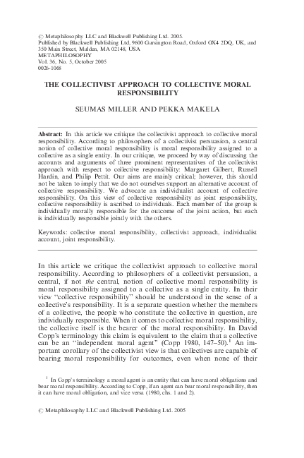 (PDF) The Collectivist Approach to Collective Moral Responsibility ...