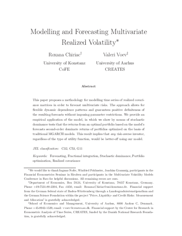 Pdf Modelling And Forecasting Multivariate Realized Volatility