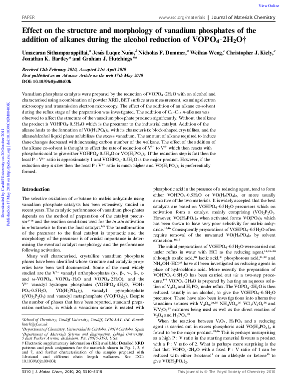 (PDF) Effect on the structure and morphology of vanadium phosphates of ...