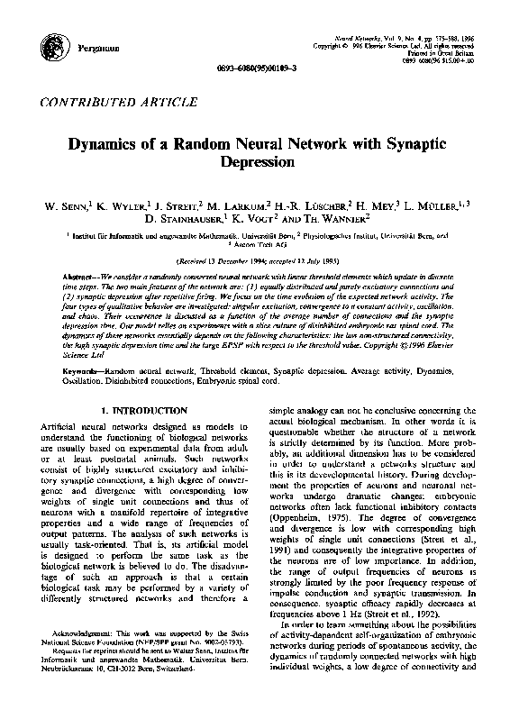 (PDF) Dynamics of a random neural network with synaptic depression