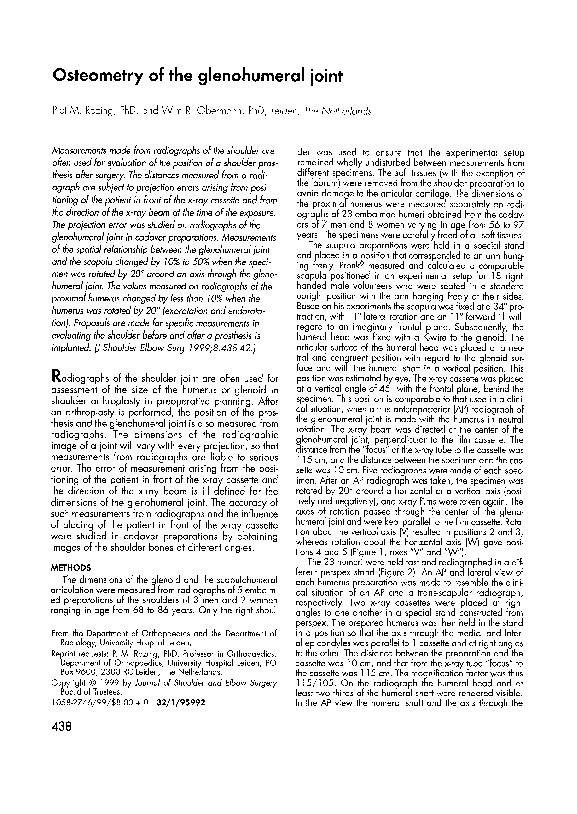 (PDF) Osteometry of the glenohumeral joint