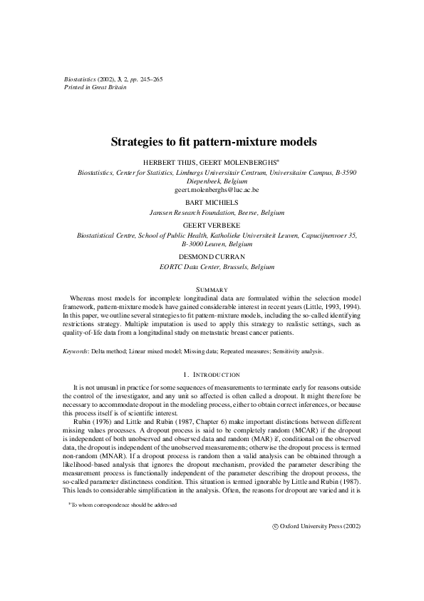 Pdf Strategies To Fit Pattern Mixture Models