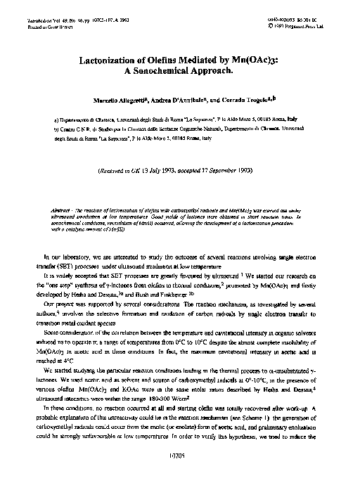 (PDF) Lactonization of Olefins Mediated by Mn(OAc)3: A Sonochemical ...