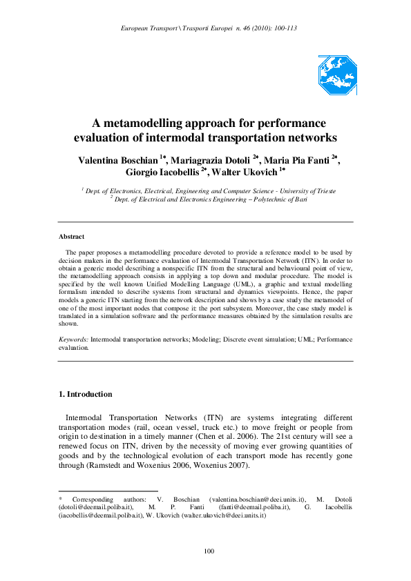 (PDF) A metamodelling approach for performance evaluation of intermodal transportation networks