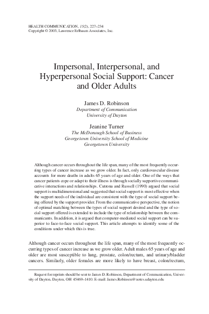 (PDF) Impersonal, Interpersonal, and Hyperpersonal Social Support ...