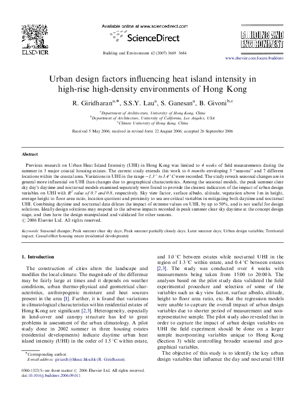 (PDF) Urban design factors influencing heat island intensity in high ...