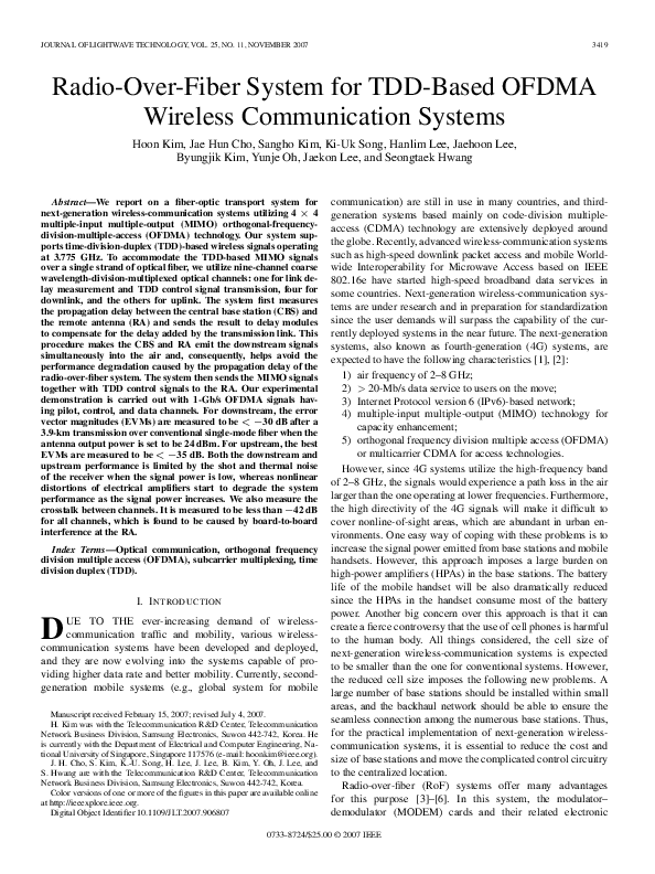 (PDF) Radio-Over-Fiber System for TDD-Based OFDMA Wireless ...