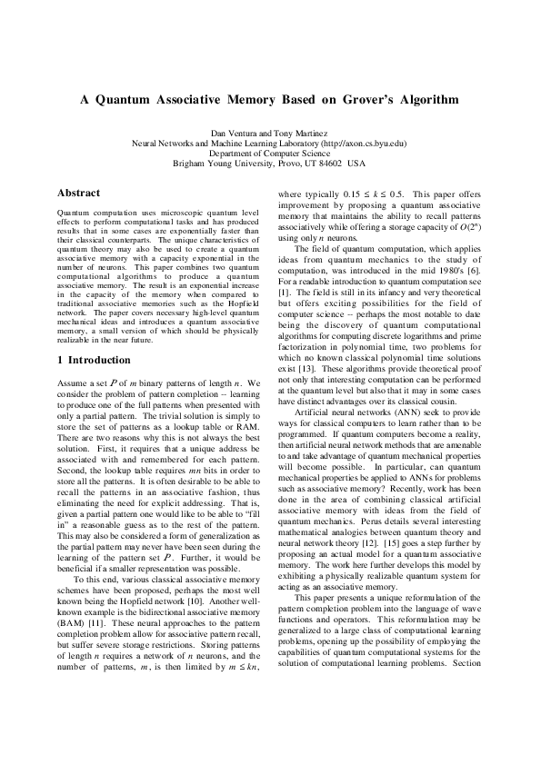 (PDF) Quantum associative memory