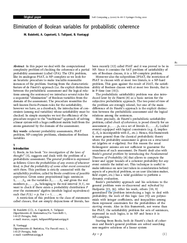 (PDF) Elimination of Boolean variables for probabilistic coherence