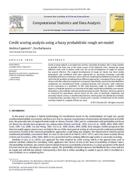 (PDF) Credit scoring analysis using a fuzzy probabilistic rough set model
