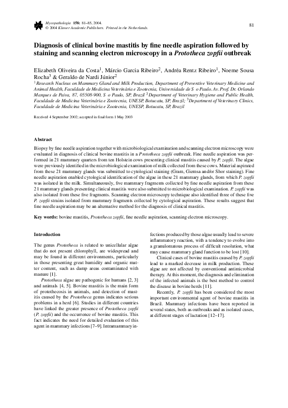 (PDF) Diagnosis of Clinical Bovine Mastitis by Fine Needle Aspiration Followed by Staining and ...