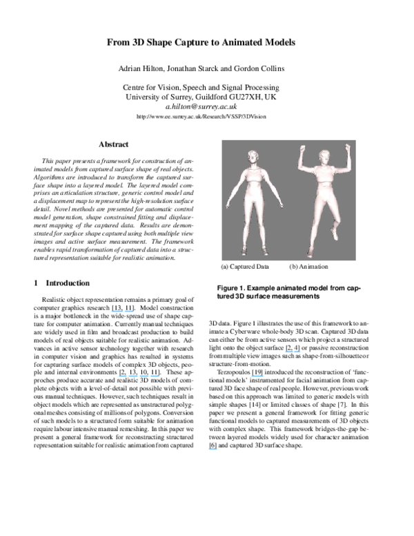 (PDF) From 3d shape capture to animated models