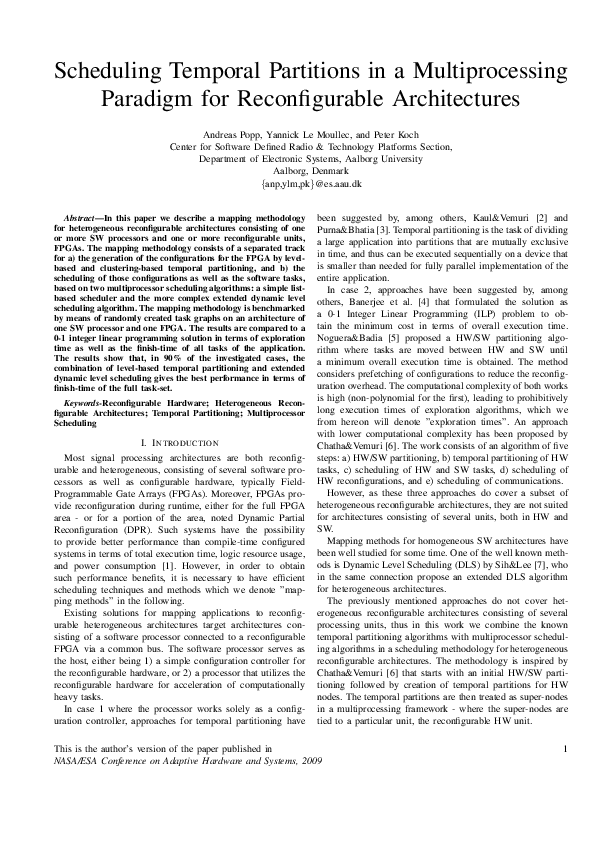 Pdf Scheduling Temporal Partitions In A Multiprocessing Paradigm For Reconfigurable Architectures