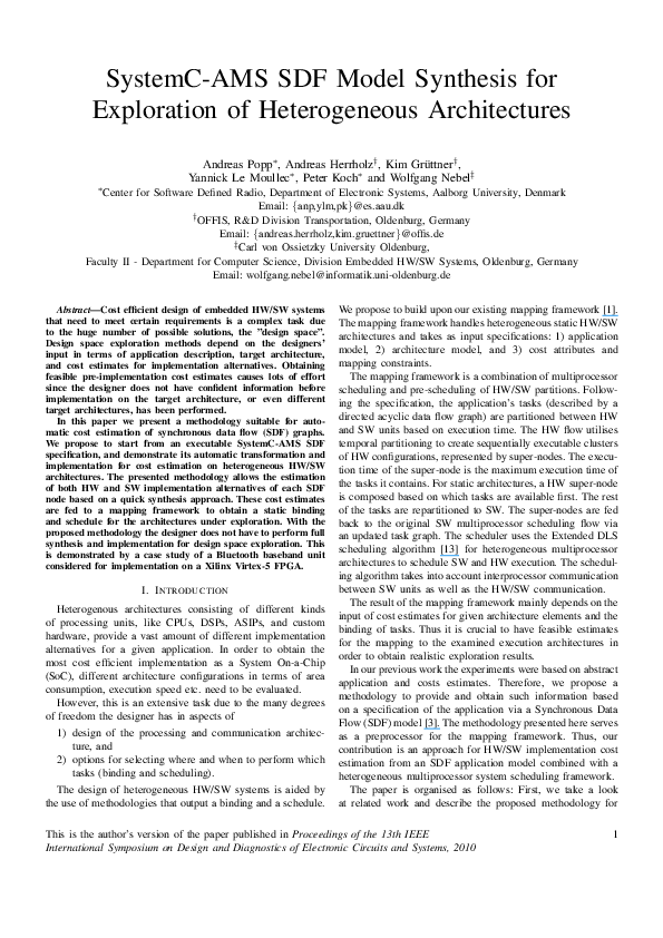 (PDF) SystemC-AMS SDF model synthesis for exploration of heterogeneous architectures