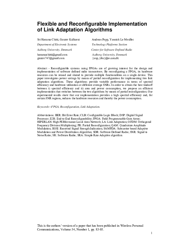 (PDF) Flexible and Reconfigurable Implementation of Link Adaptation Algorithms