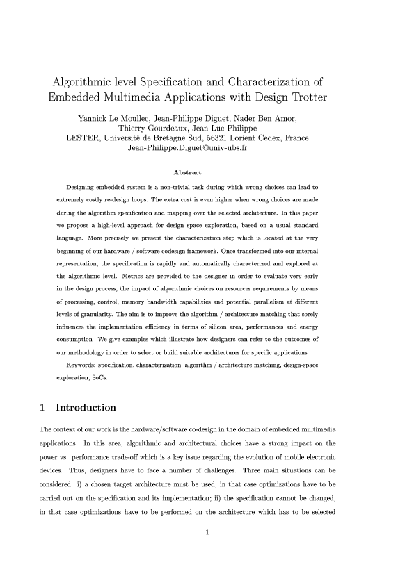 Pdf Algorithmic Level Specification And Characterization Of Embedded Multimedia Applications