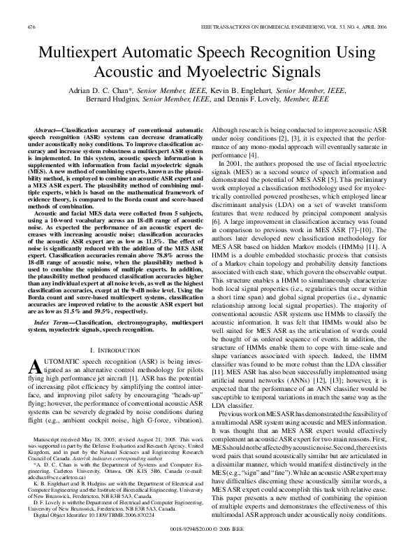 (PDF) Multiexpert automatic speech recognition using acoustic and myoelectric signals