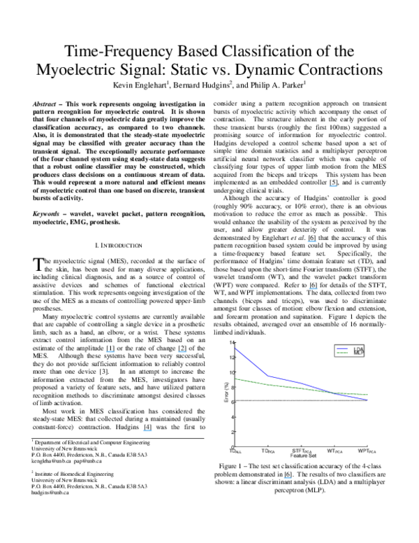 Pdf Time Frequency Based Classification Of The Myoelectric Signal Static Vs Dynamic Contractions