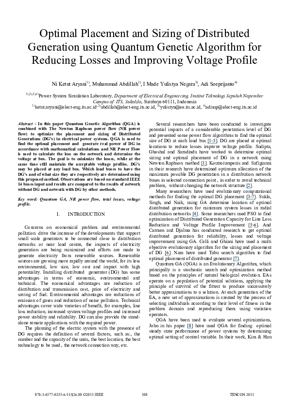 (PDF) Optimal placement and sizing of Distributed Generation using Quantum Genetic Algorithm for ...