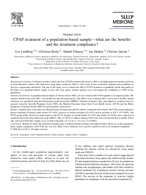 (PDF) CPAP treatment of a population-based sample—what are the benefits ...